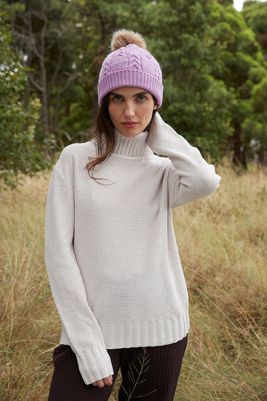 Cherry Blossom Cable Beanie - Cherry Red